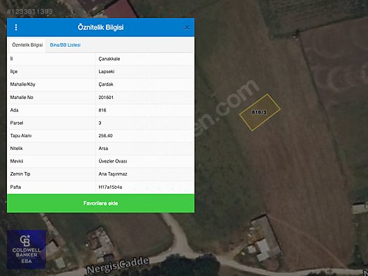 Çanakkale Lapseki Çardak Manzaralı 256m² İmarlı Park Cephe Arsa ...