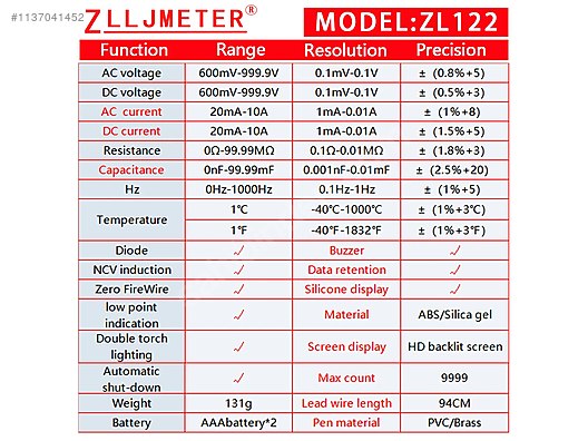 ZL122 dijital multimetre transistör akıllı test cihazları sahibinden ...