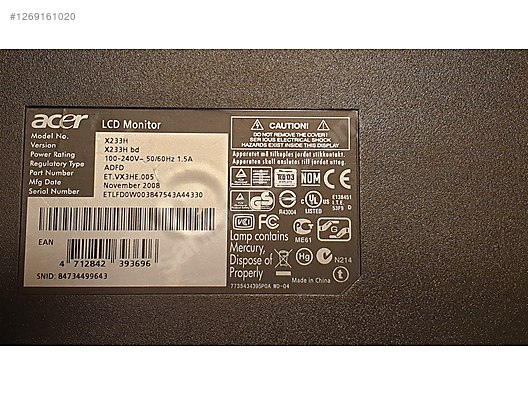 Acer X233H Full HD Monitor sahibinden.comda - 1269161020
