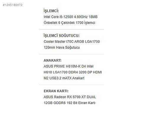 Asus / HAZIR KASA-ASUS Radeon RX 6700 XT DUAL 12GB/İNTEL i5-12500F ...