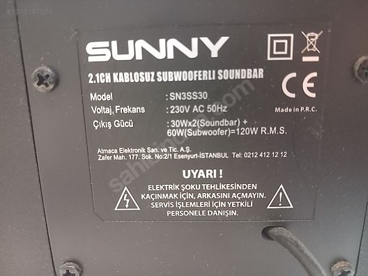 SUNNY SN3SS30 2.1ch Soundbar + Subwoofer - İkinci El Sunny Soundbar ...