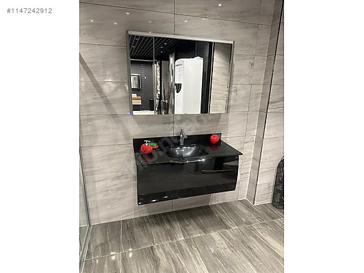 Banyo Mobilya Seti 100*45 cm TAMAMEN SİYAH SİMLİ LAKE - Banyo Dolabı ve ...
