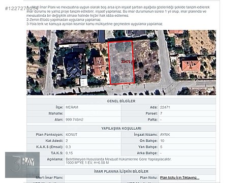 3BAY'DAN MERAM DURUNDAY'DA HARİKA KONUMDA HİSSELİ VİLLA ARSASI ...