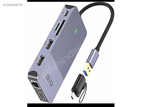 Giq USB C Hub USB 3.0 - Çift HDMI VGA Adaptörü Üçlü Ekran USB c ...
