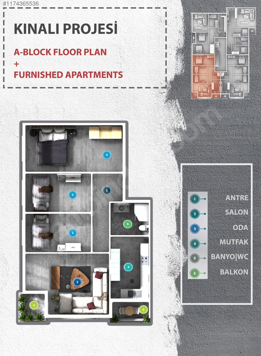 KINALI BLOKLARI Projesi 3+1 108m2 Balkonlu Satılık Daire - Satılık ...