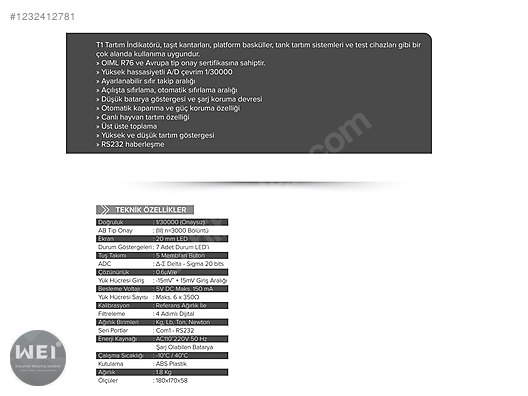 T1 Tartım İndikatörü OIML R76 - Elektronik Kantar İlan ve Alışverişte ...
