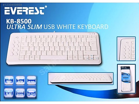 Everest Beyaz Klavye Ultra Slim Multimedya Klavye KB-8500 at sahibinden.com - 1230450954