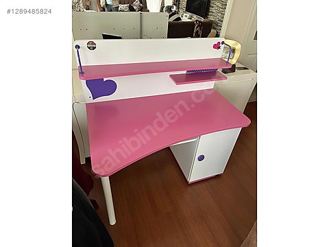 Çalışma Masası / Raflı Dolaplı Çocuk Çalışma Masası Pembe/Beyaz Temiz ...