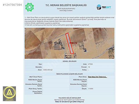 ADEM AYDIN'DAN MERAM GÖDENE 8036m² SATILIK MÜSTAKİL TARLA - Satılık ...
