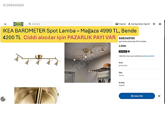 IKEA BAROMETER Spot Lamba Mağaza 4999 TL, Bende 4000 TL sahibinden ...