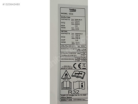 Beko ekolojik inverter 24BTU klima tertemiz A++ sahibinden.comda ...