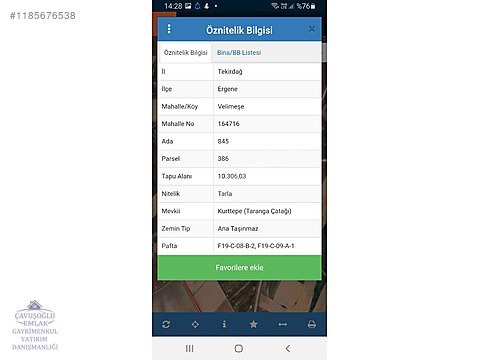 TEKİRDAĞ ERGENEDE VELİMEŞE ÖNERLER YOLUNA CEPHE 10306 M2 TARLA - Satılık Arsa İlanları ...