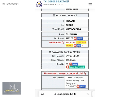 ASLAN YAPI GAYRİMENKUL'DEN SATILIK 345m² ARSA VE GECEKONDU - Satılık Arsa İlanları sahibinden ...