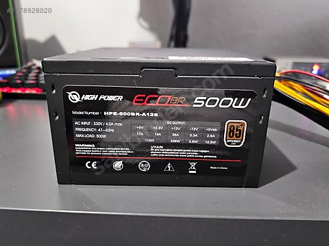 High Power 500W 80+ Bronze Güç Kaynağı - Güç Kaynağı ve Tüm Masaüstü ...