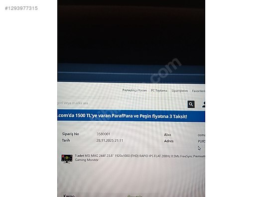 MSI mag 244f 200 hz oyuncu monitörü sahibinden.comda - 1293977315