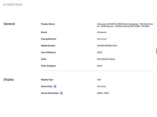 Alienware RTX 4080, Gaming Laptop 13th Core i9, 16GB, 1TB SSD - İlan ve ...